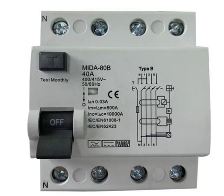 B Type Electrical RCCB Protected Circuits 2 Pole 4P 30mA DC 6mA
