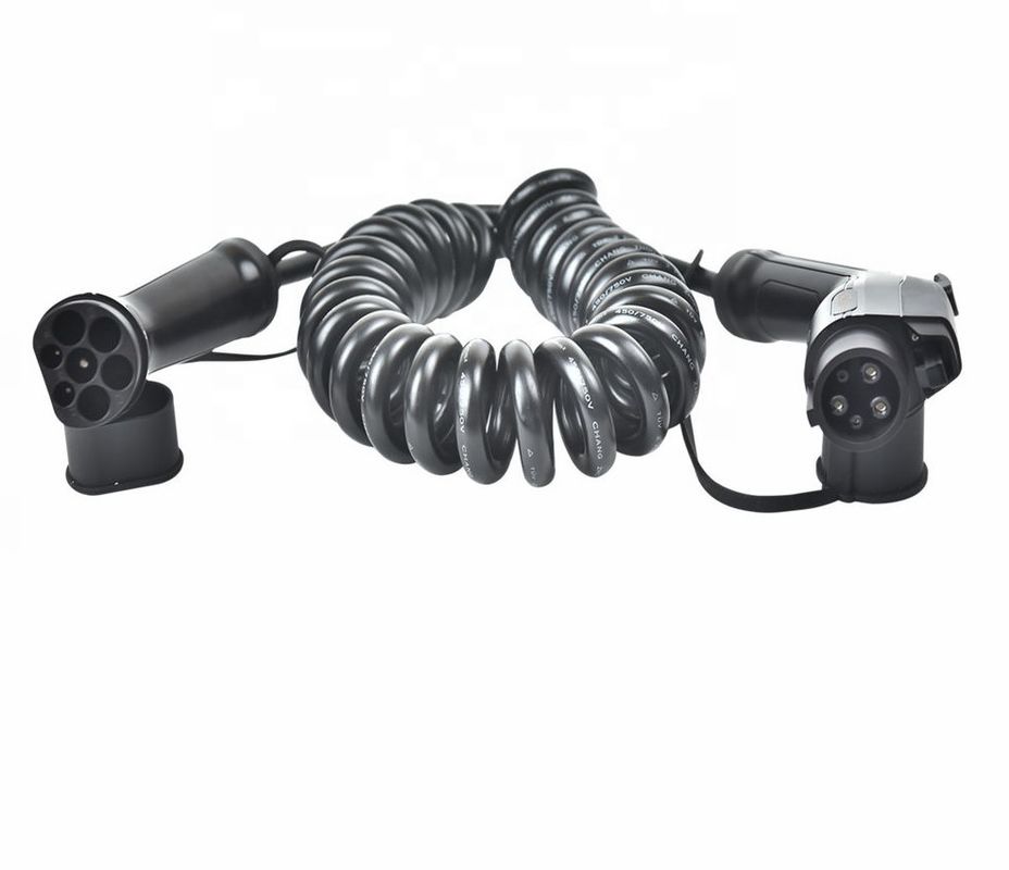 16A 32A Type 1 To Type 2 EV Cable TPU Spiral EV Charging Cable