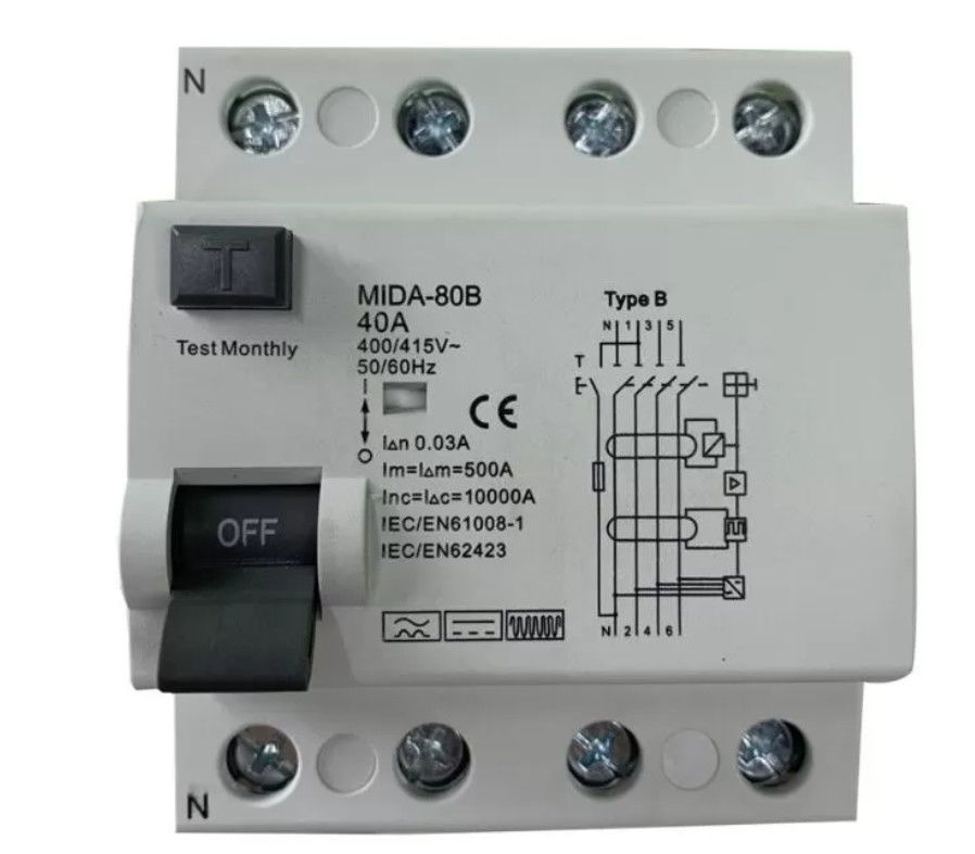 B Type Electrical RCCB Protected Circuits 2 Pole 4P 30mA DC 6mA