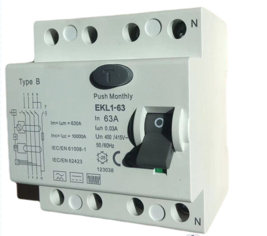 DC 6mA 4P Residual Type B RCCB Circuit Breaker For Wallbox Charger IP20