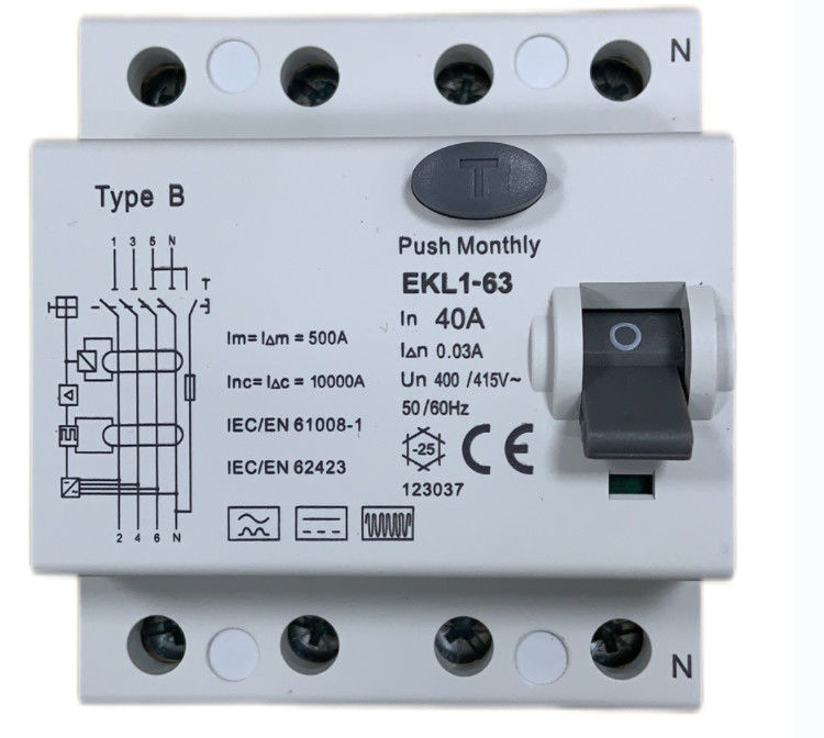 EKL1-63 RCCB Circuit Breaker RCD Type B AC 30mA DC 6mA For Wallbox