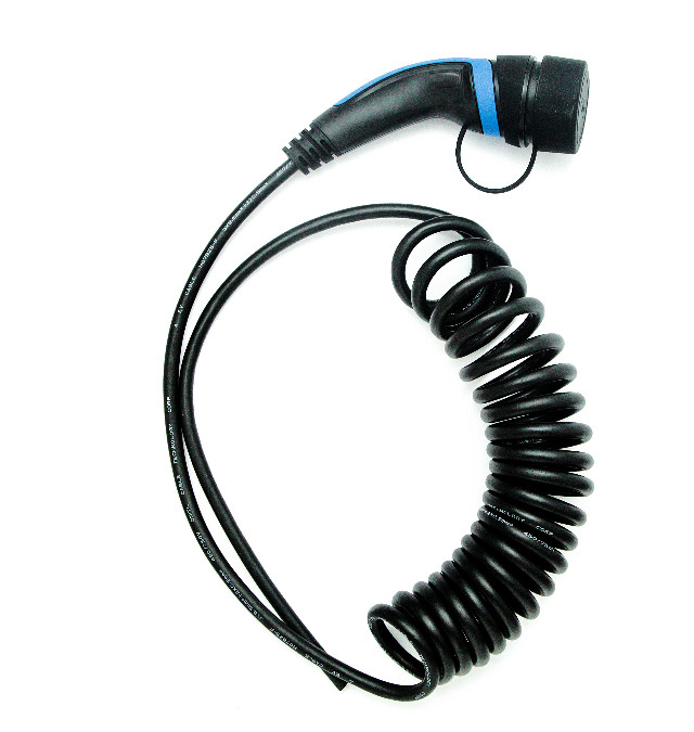 480V 32A 3 Phase Tethered Spiral EV Charging Cable 3.5kg