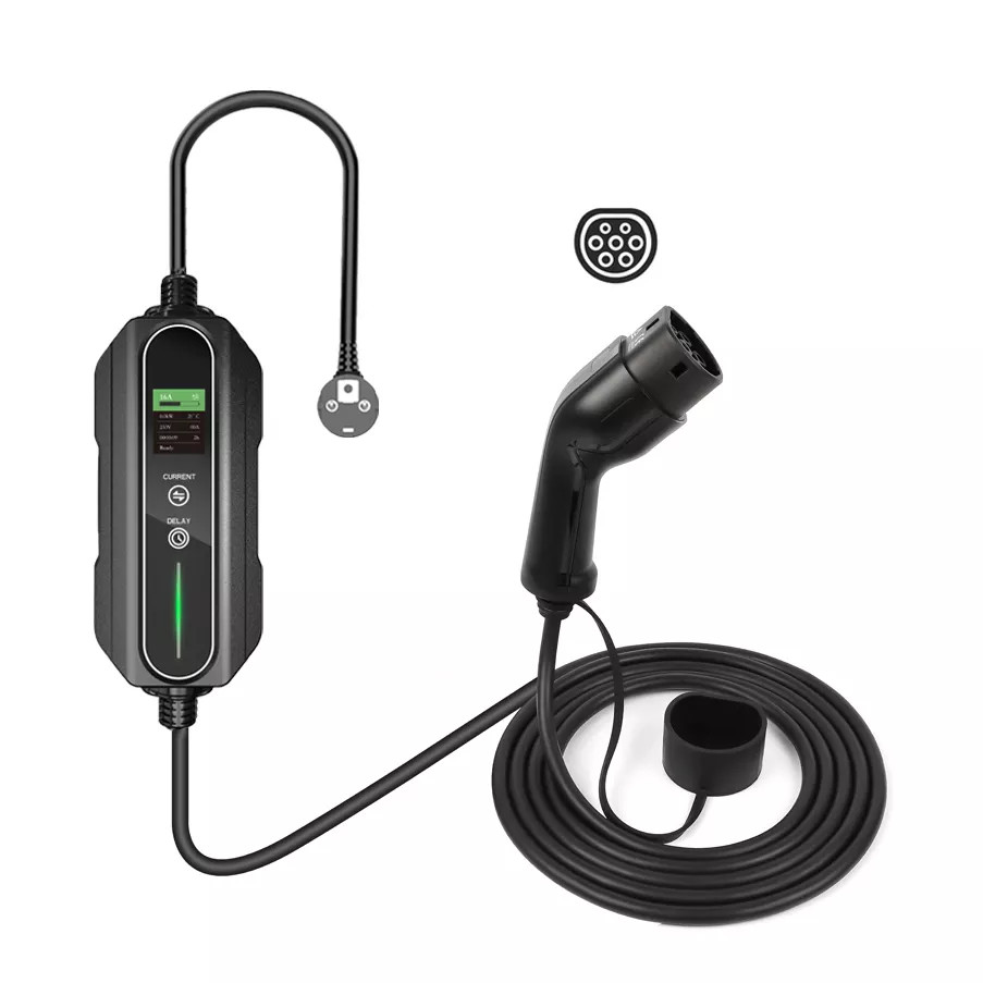 10A 16A Adjustable EVSE Level 2 Type 2 Portable EV Charger With Schuko