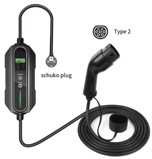 Type 2 Portable EV Charger 6A - 16A Variable 3.6kW Schuko 2 Pin Plug